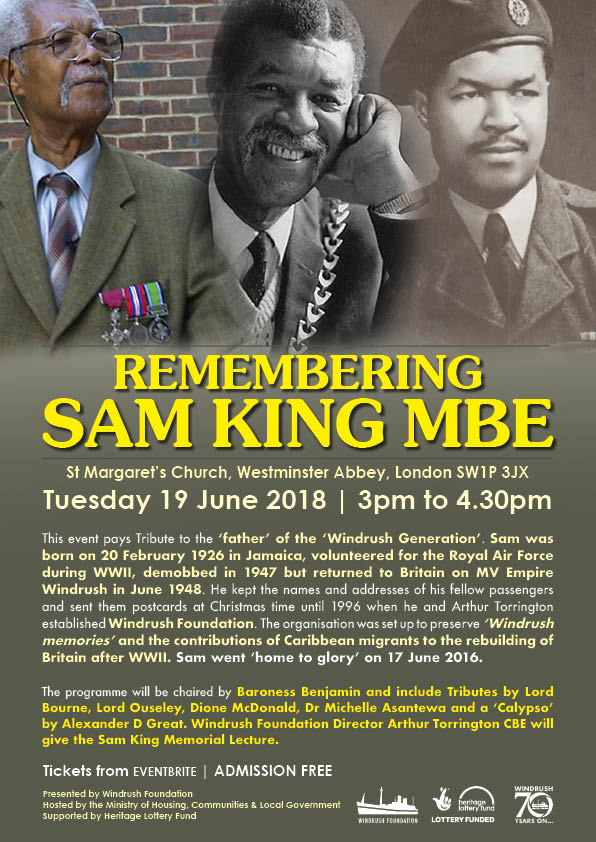 Windrush 70 Remembering Sam King MBE: A Memorial Lecture - Black History Month 2025